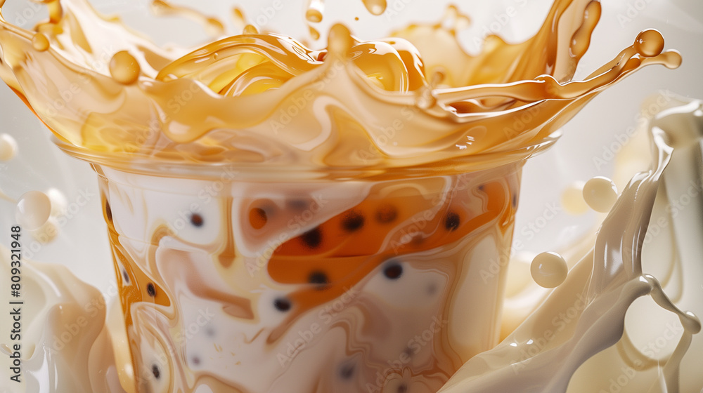 Dynamic Boba Tea Extravaganza: A Vivid Capture of Tapioca Pearls ...
