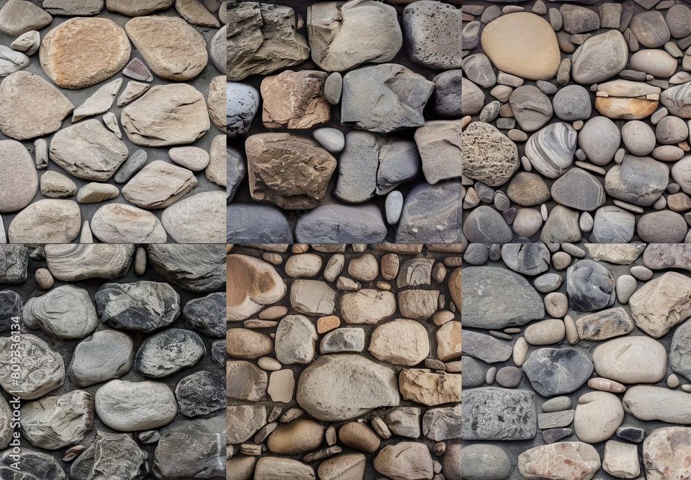 Collage showcases nine varied stone wall textures ranging from smooth ...