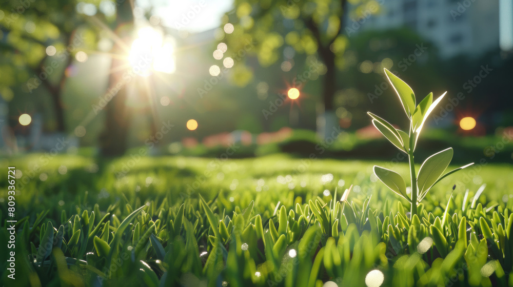 Growth, plant and sustainability with green sprout in field for ...