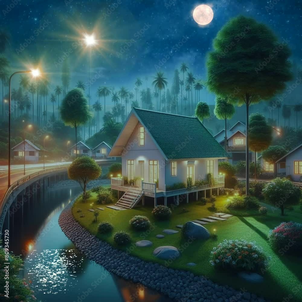 landscape with houses house, home, landscape, sky, nature, illustration ...