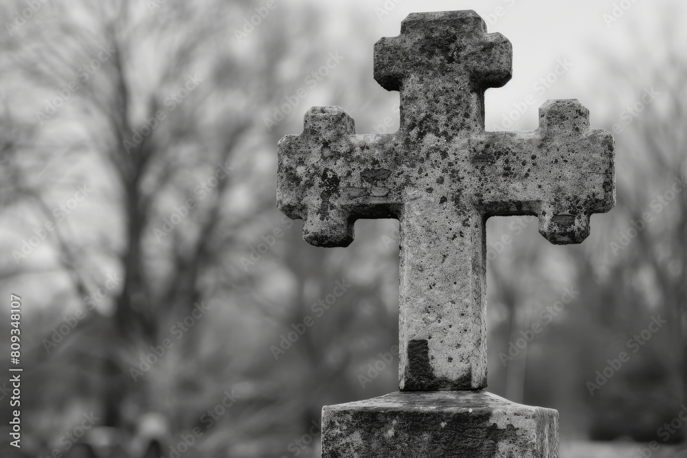 Silent Farewell: Monochrome cross on grave Stock Photo | Adobe Stock