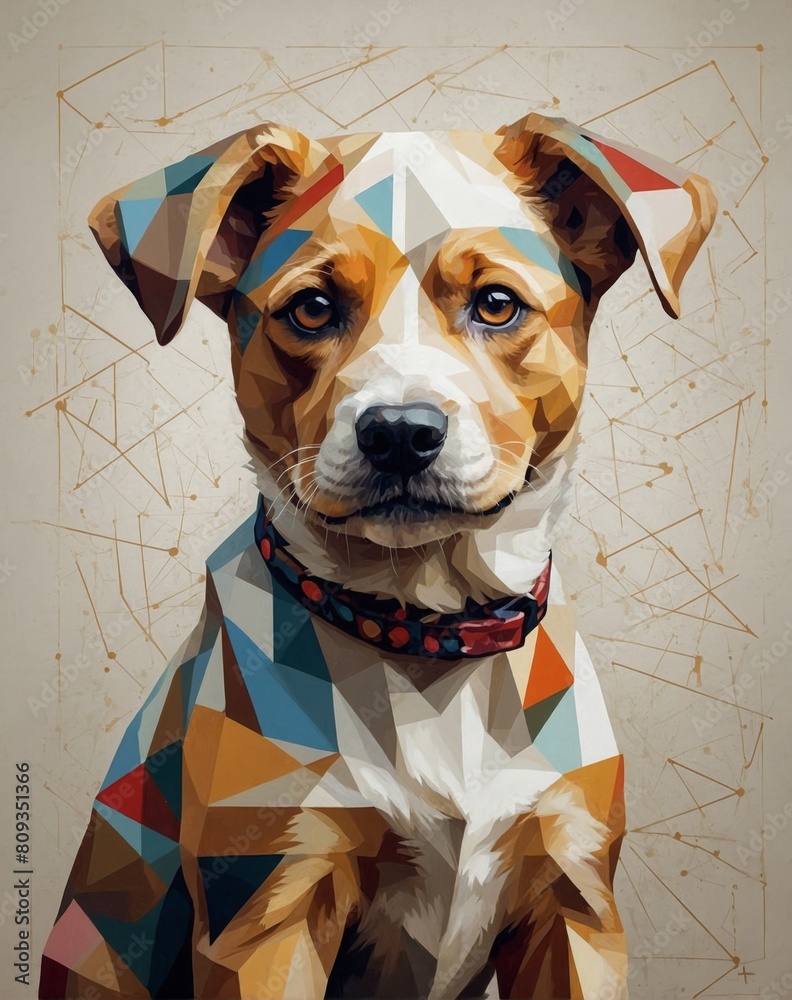A visually stunning and conceptual illustration of a cubism puppy dog ...