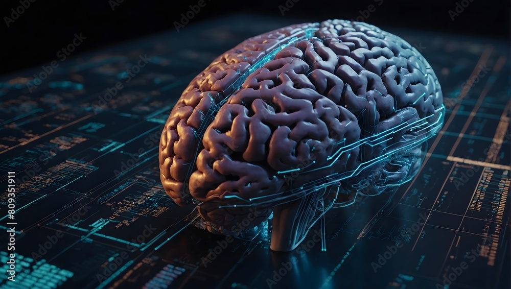 Brain-Computer Interface Technology. A holographic brain scan on a ...