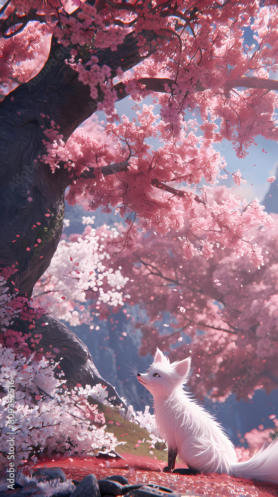 Collection of a majestic kitsune (nine-tailed fox) with fur like spun ...