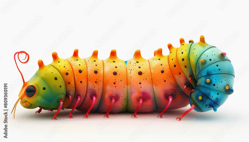 A whimsical, colorful, caterpillar-like creature with a segmented body ...