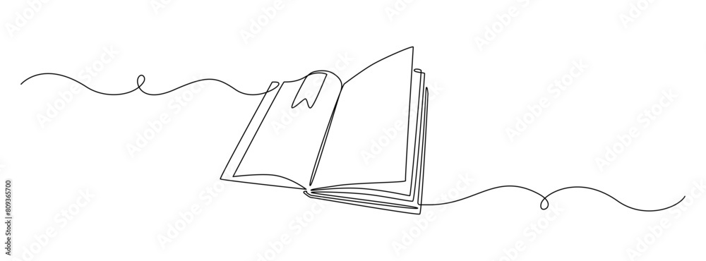 Continuous one line drawing of opened book with bookmark. Education ...