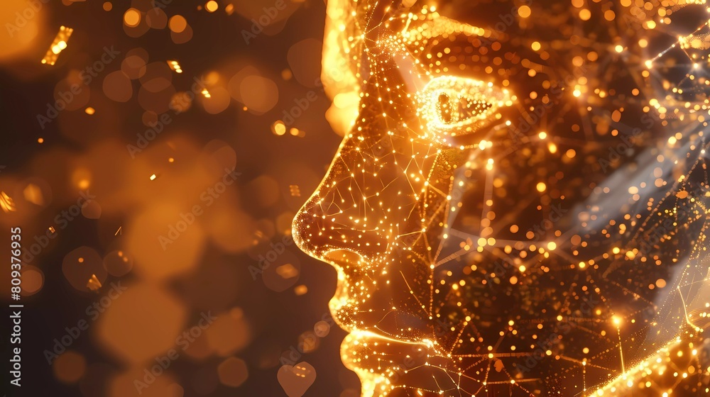 Human face for recognition, future technology. Abstract head ...