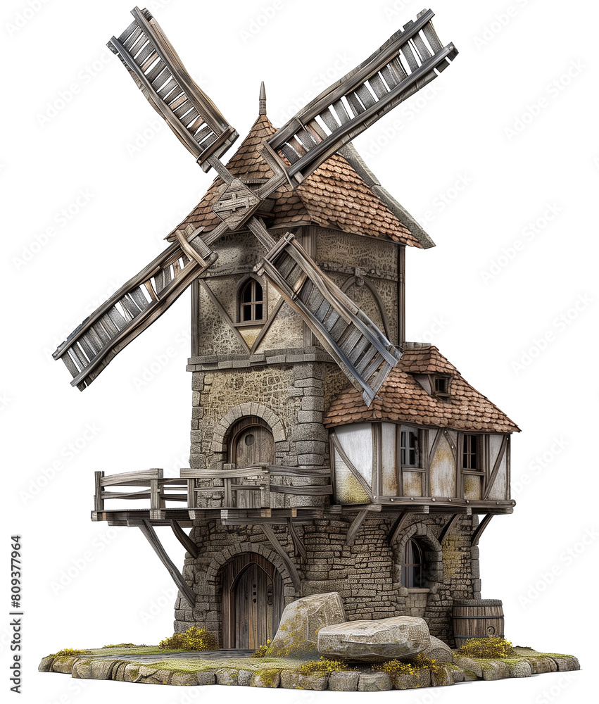 Detailed Model of a Medieval Windmill House, Stone and Wood ...