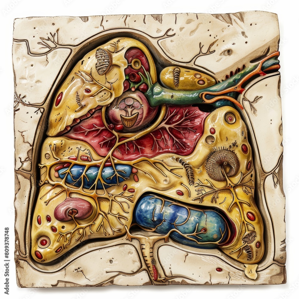 Educational diagram of a human liver showing the lifecycle of a ...