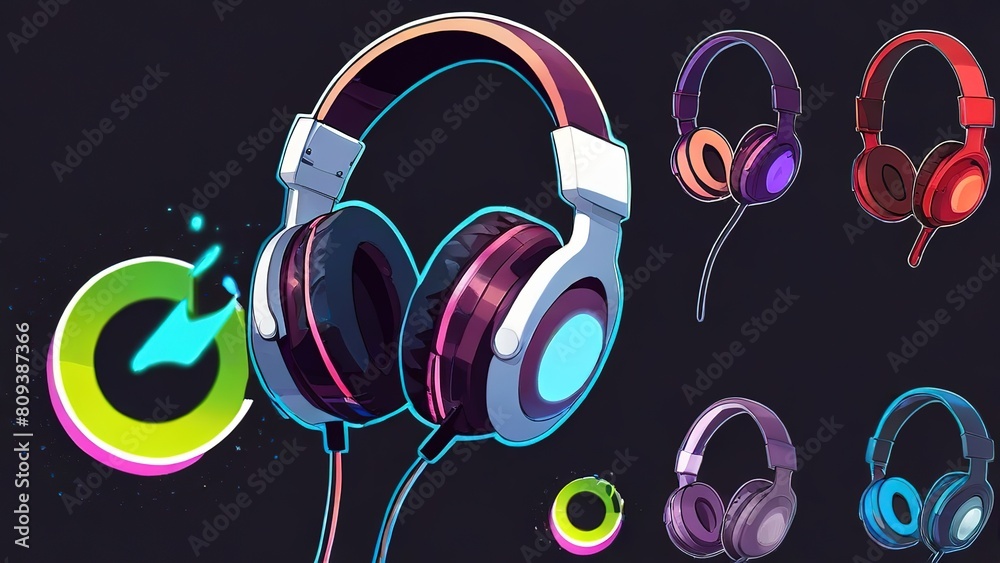 variety of stickers of different types of headphones Stock Illustration ...