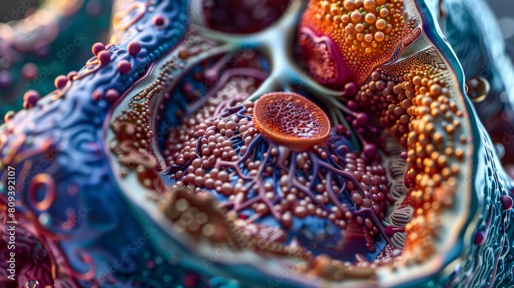 Close-up cutaway of the liver, capturing the microscopic detail of ...