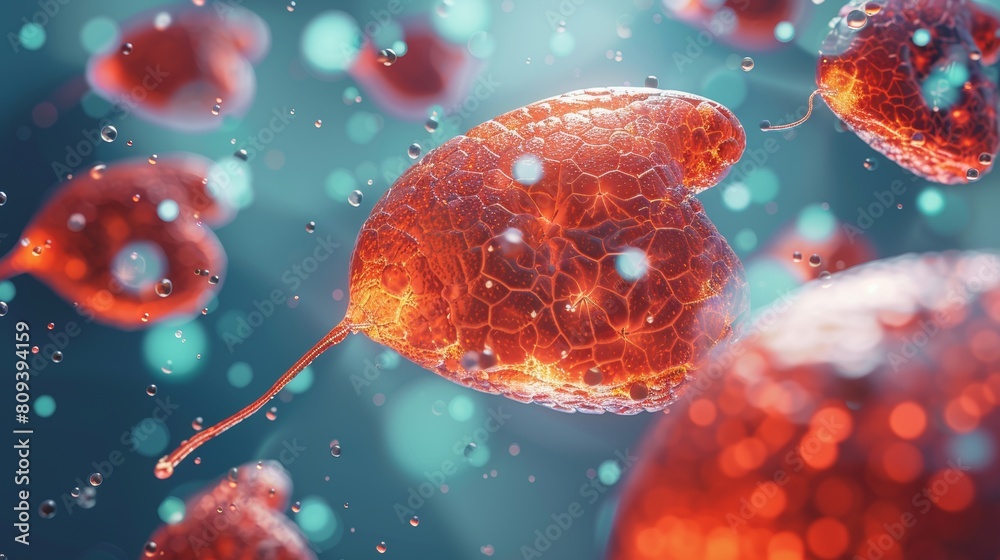 Detailed microscopic image of human liver cells, intricately showing ...