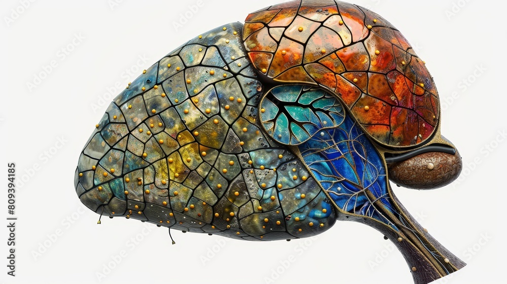 Detailed cutaway image of a liver, revealing microscopic structures ...