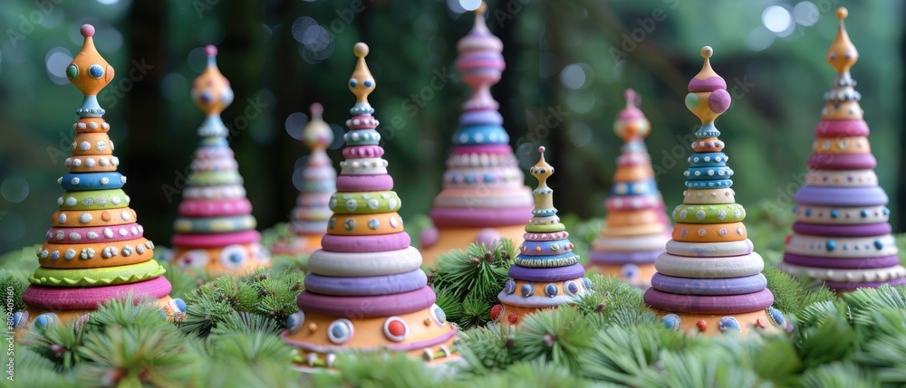 Whimsical 3D render of clay sculptures adorned in vibrant colors ...