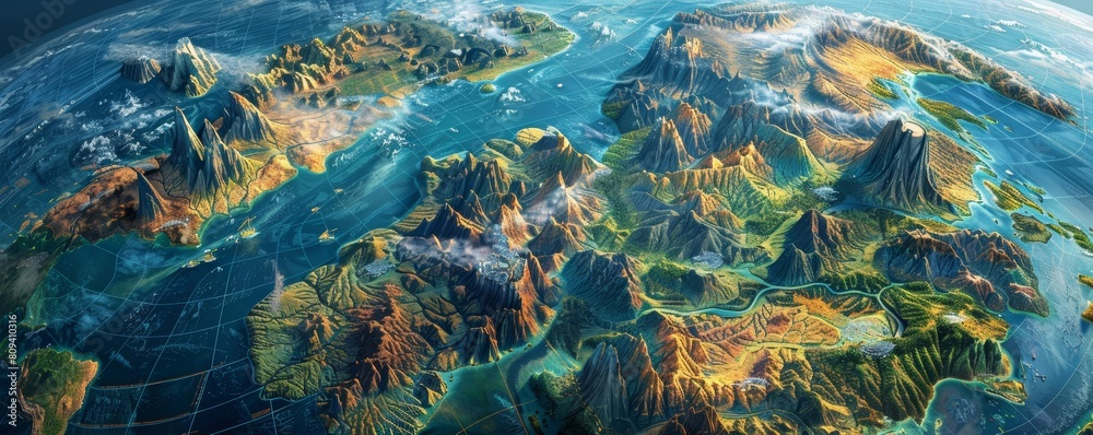 A scientific illustration depicting the geography of Pangaea, with ...