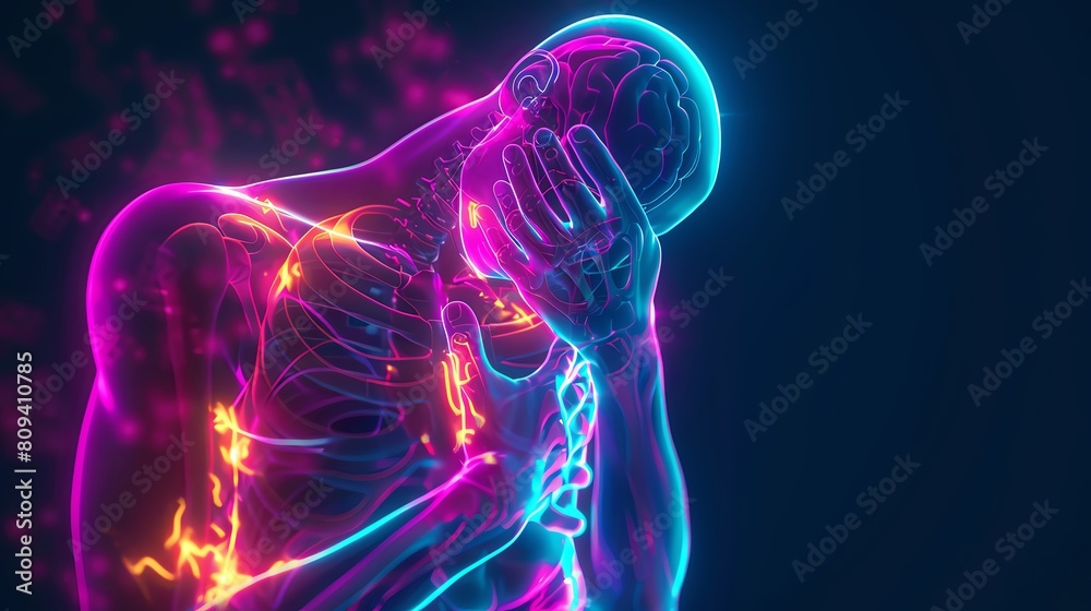 medical animation, x-ray styled person experiencing abdominal pain ...