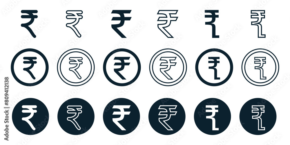 rupee currency set icon, simple design with circle frame, outline and ...