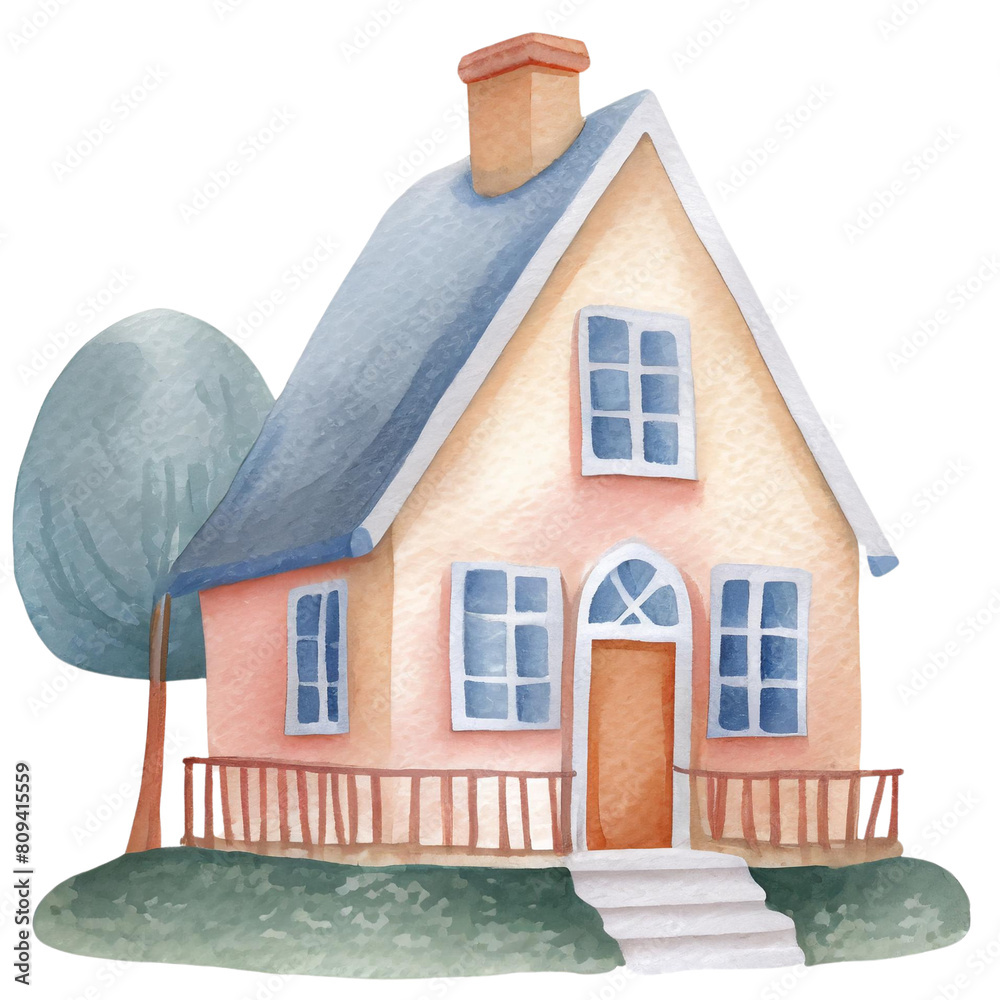 Cute watercolor cartoon house clipart isolated Stock Illustration ...