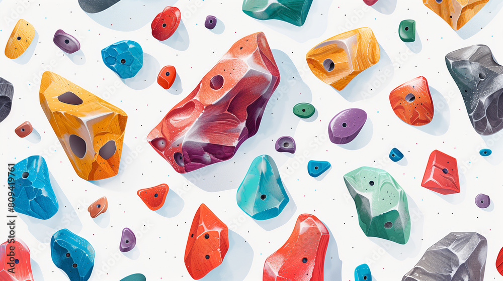 This graphic features various climbing holds depicted on a clean white ...