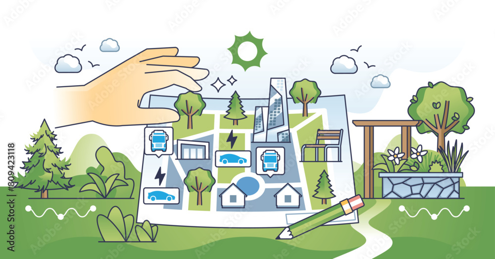 Urban planning and modern city design development outline hands concept ...