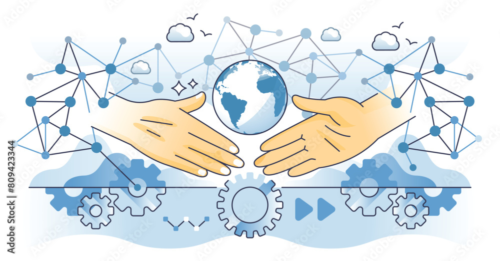 Stakeholder engagement and business communication outline hands concept ...