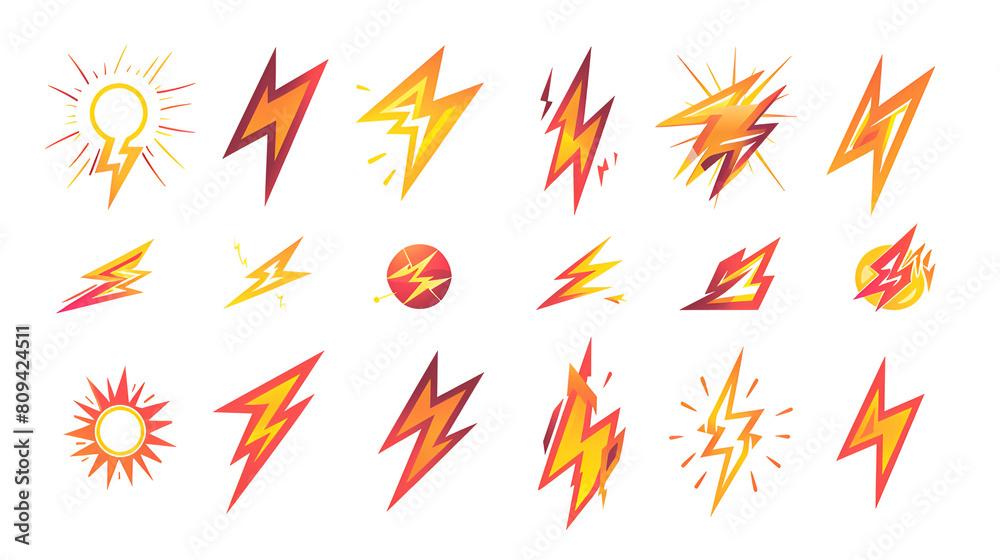 Electric Vector Icons Isolated, Bolt Lightning Flash Symbol, Power and ...