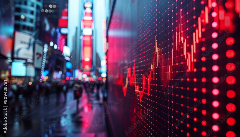 Stock market graph on a digital billboard in Times Square, illustrating ...
