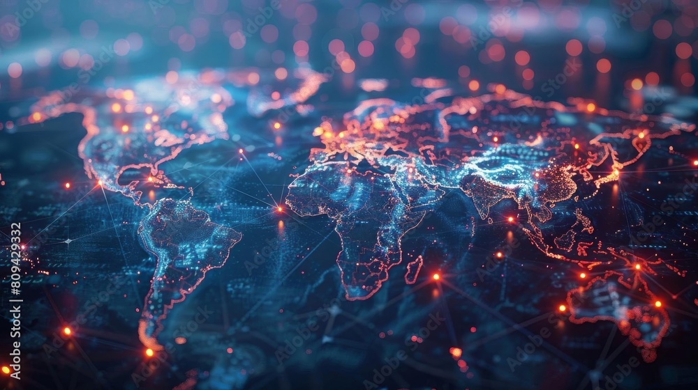 Visual representation of people connected by glowing digital lines on a ...