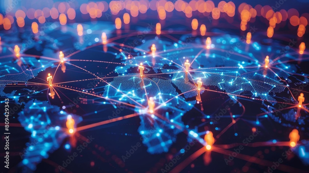 Visual representation of people connected by glowing digital lines on a ...