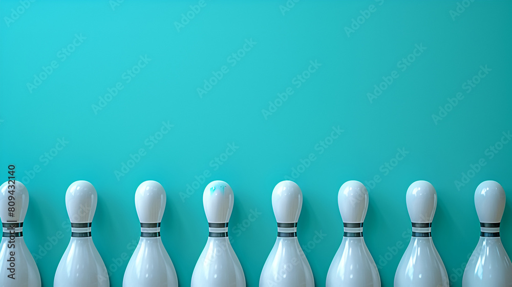 Minimalist Photo of Bowling Pins Over Turquoise Blue Background, Sports ...