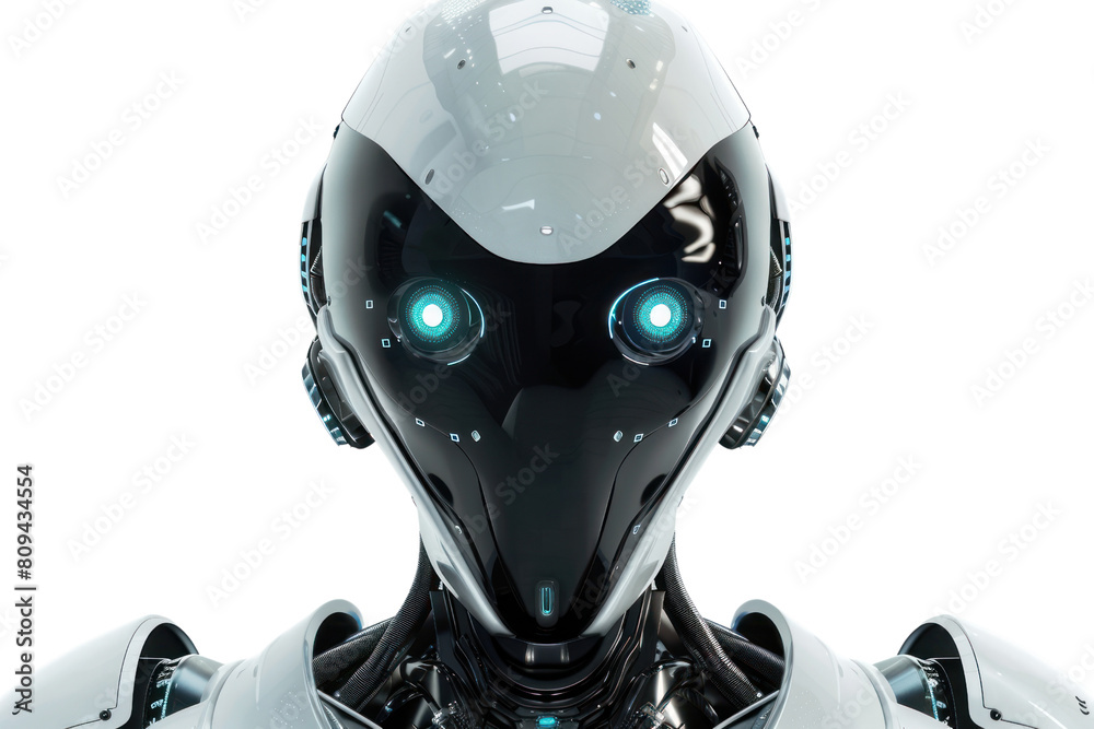 A futuristic AI robot with sleek, metallic design and glowing eyes ...