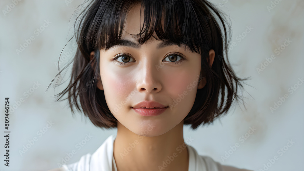 Pixie Cut Zen: Asian Woman in Yoga Attire, Short Hair Serenity: Asian ...