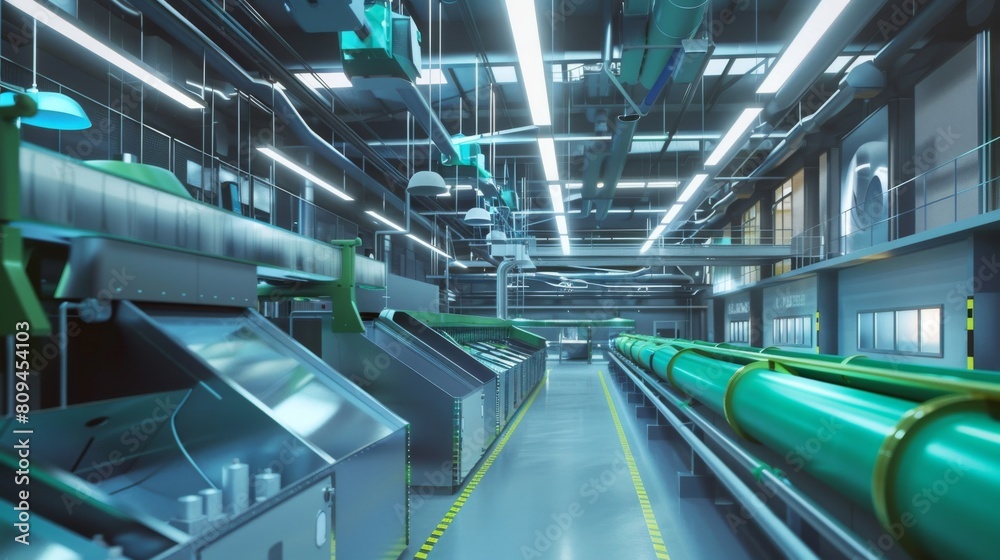 dynamic scene of a modern waste management facility in a 3D digital art ...