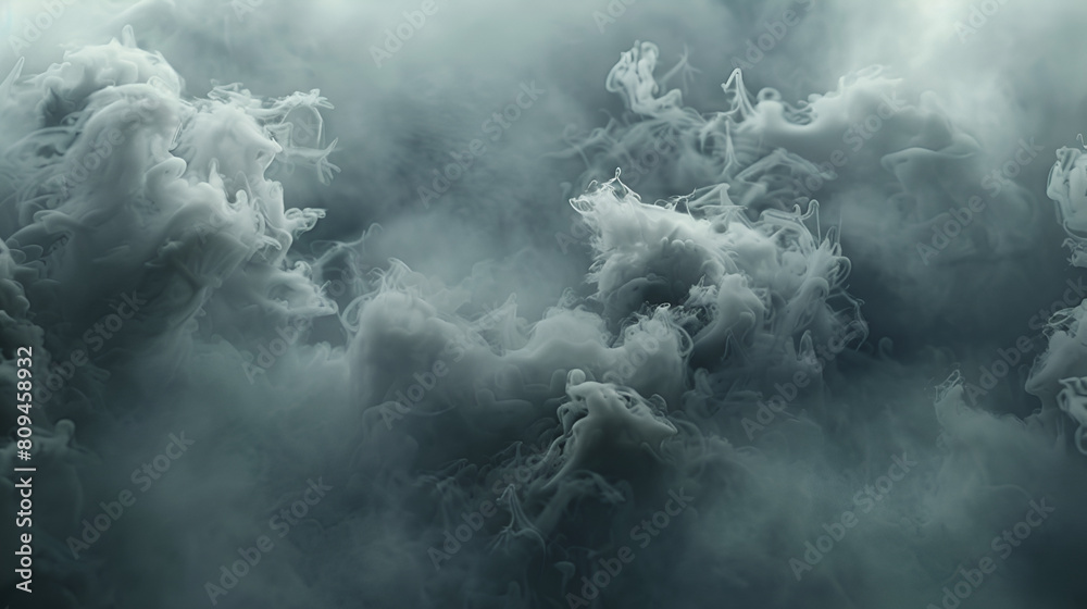 Horizontal jet of gray smoke on a dark background. Screensaver or ...