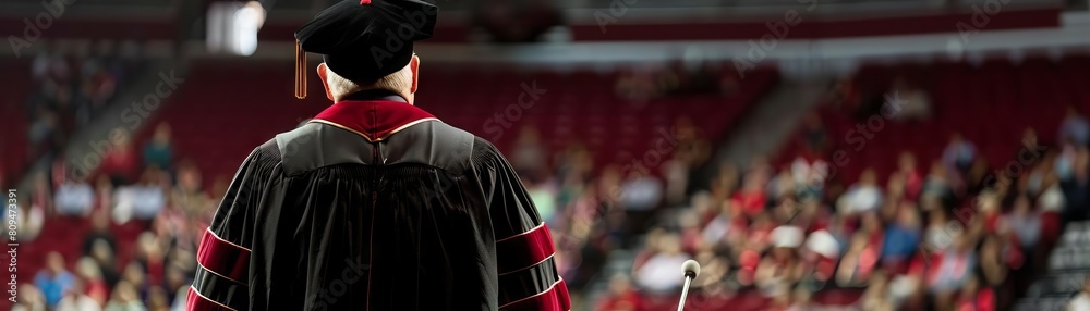 A leader giving a commencement speech at a graduation ceremony ...
