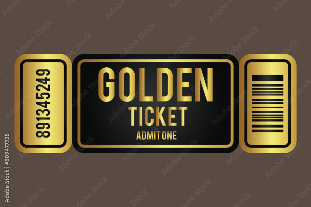 Golden ticket. Vip golden ticket. Realistic golden gradient ticket. 11: ...