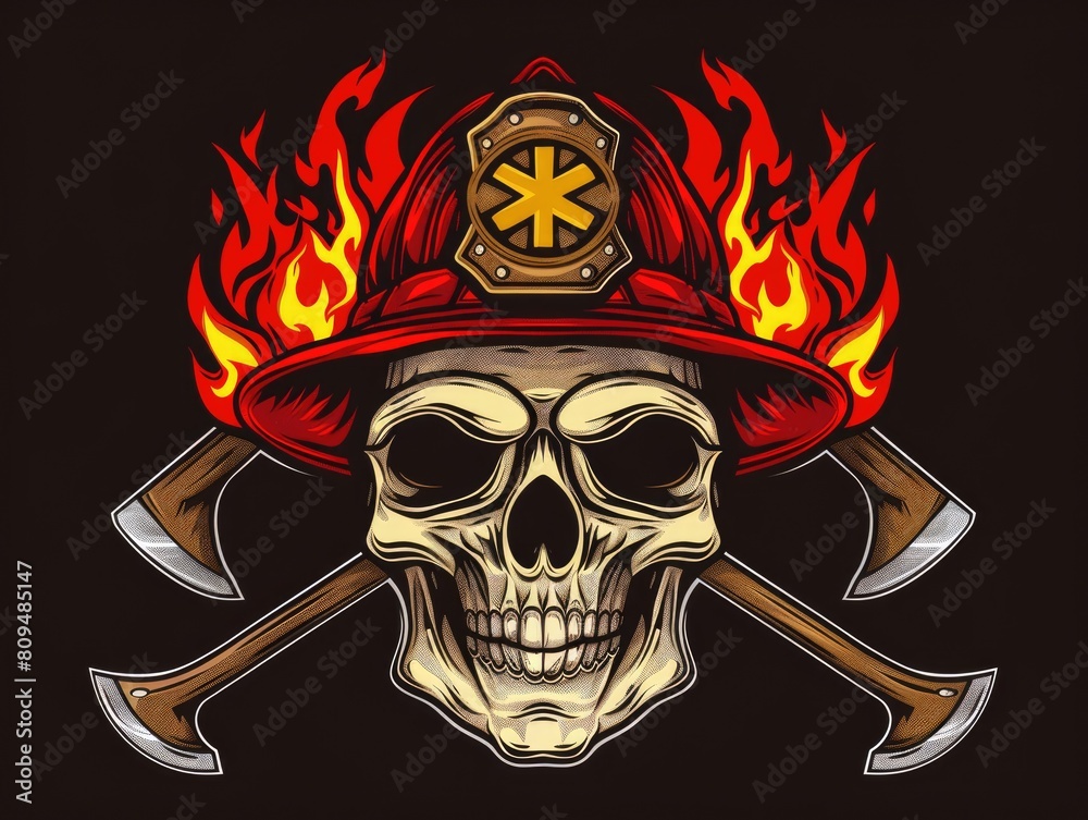 Dangerous and Deadly Firefighter Skull in Flaming Mascot Logo with ...
