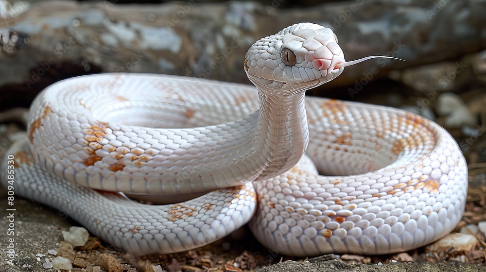 The Albino Javan Spitting Cobra, a species native to Java and the ...