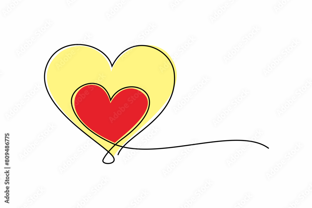 Romantic symbol of two hearts become one. Continuous hand drawing of ...