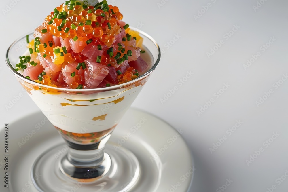 Ahi Tuna Parfait with Osetra Caviar and Tobiko Vinaigrette Stock Photo ...