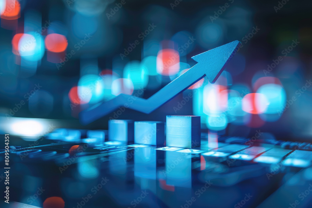 arrow pointing upwards digital chart, blured background, business graph ...