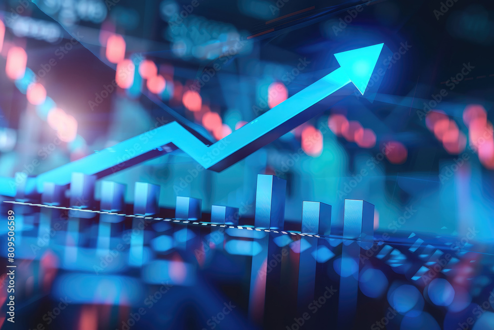 arrow pointing upwards digital chart, blured background, business graph ...