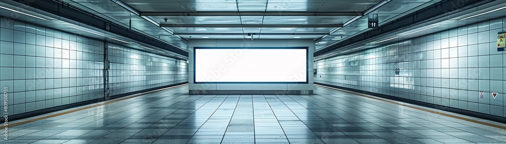 This empty billboard mockup, located in the heart of a busy subway ...