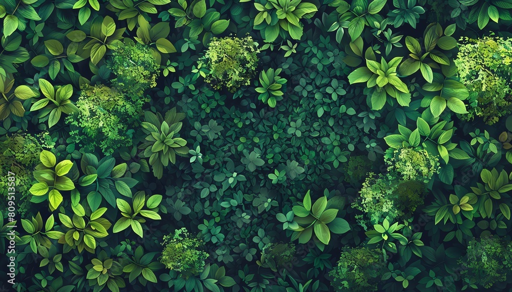 2D Flat illustation Landscape Concept of a Lush Green Forest Canopy ...