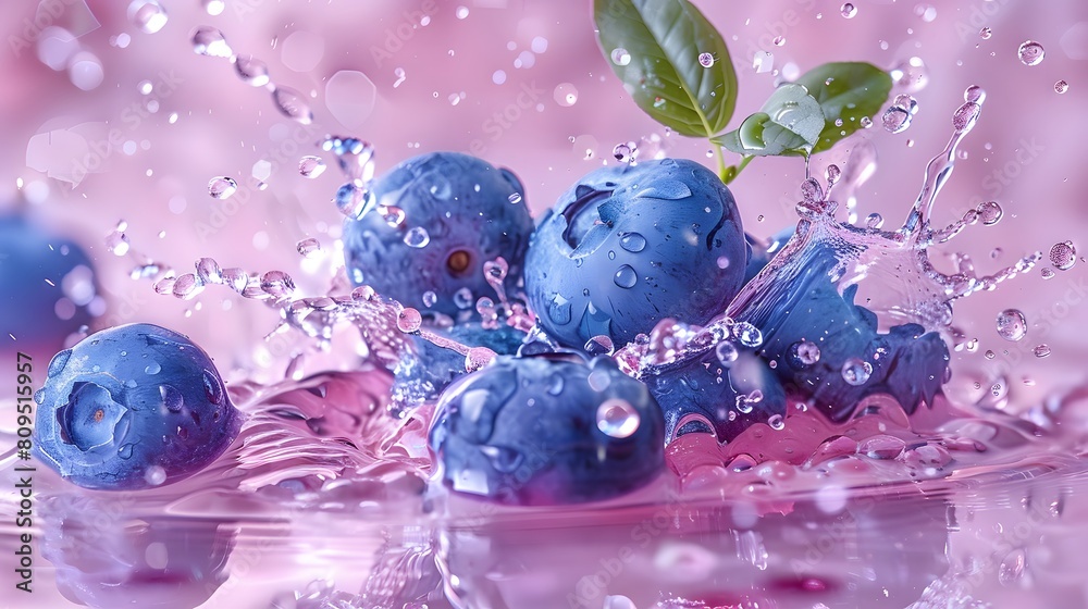 Food shot, super wide angle blueberries waterfall splash, liquid ...