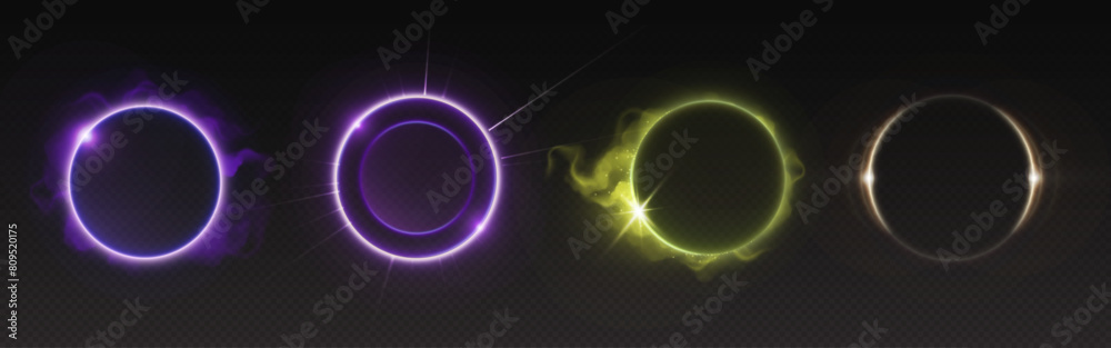 Halo light ring with neon flare glow effect vector. 3d abstract ...