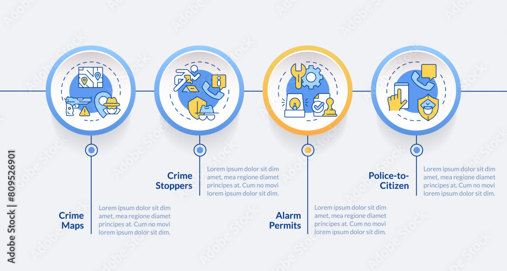 Public security circle infographic template. Crime stoppers. Data ...