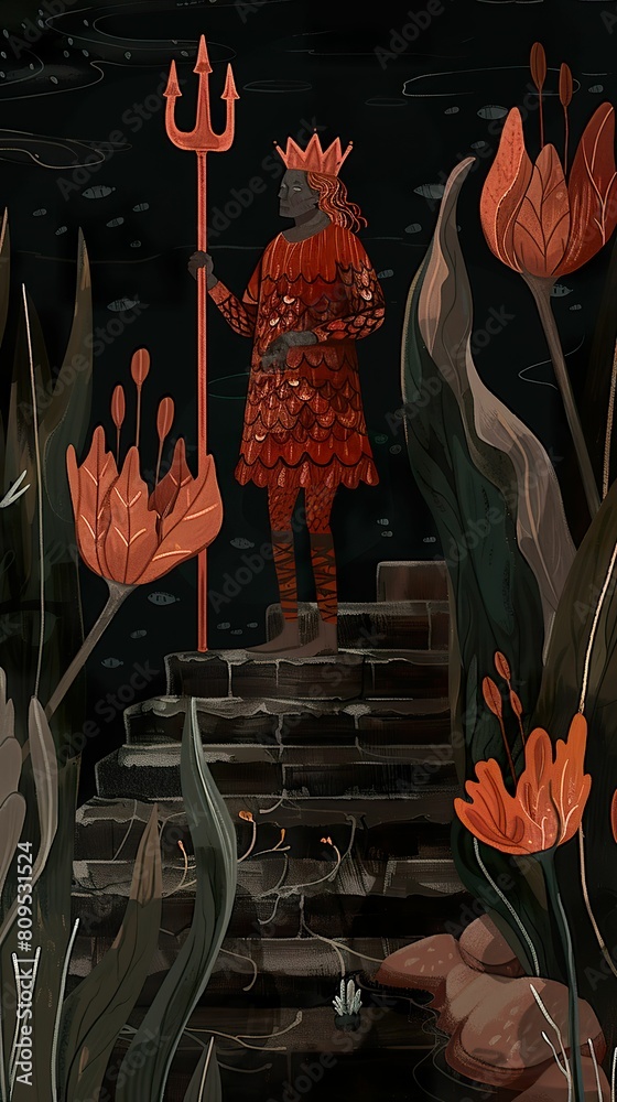 Atlantean warrior, trident, standing at the edge of an ancient ...