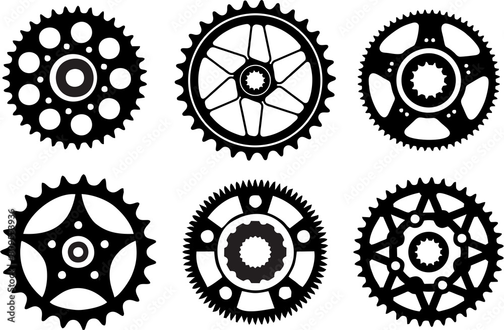 Set of realistic gear and cogwheel bicycle stars. A profiled wheel with ...