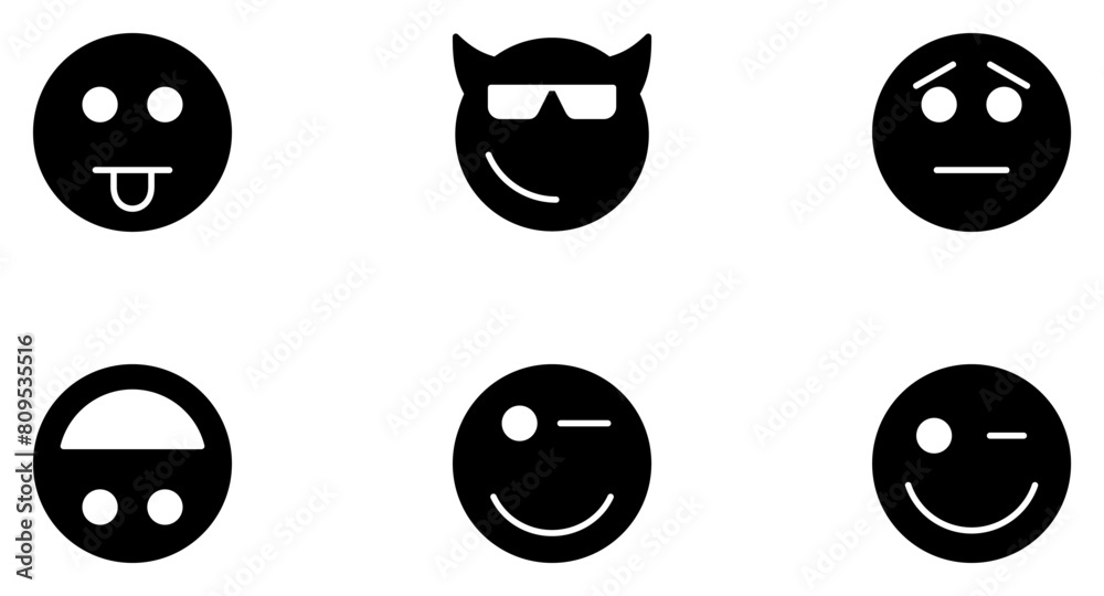 Smiley Glyph Icon pictogram symbol visual illustration Set Stock Vector ...